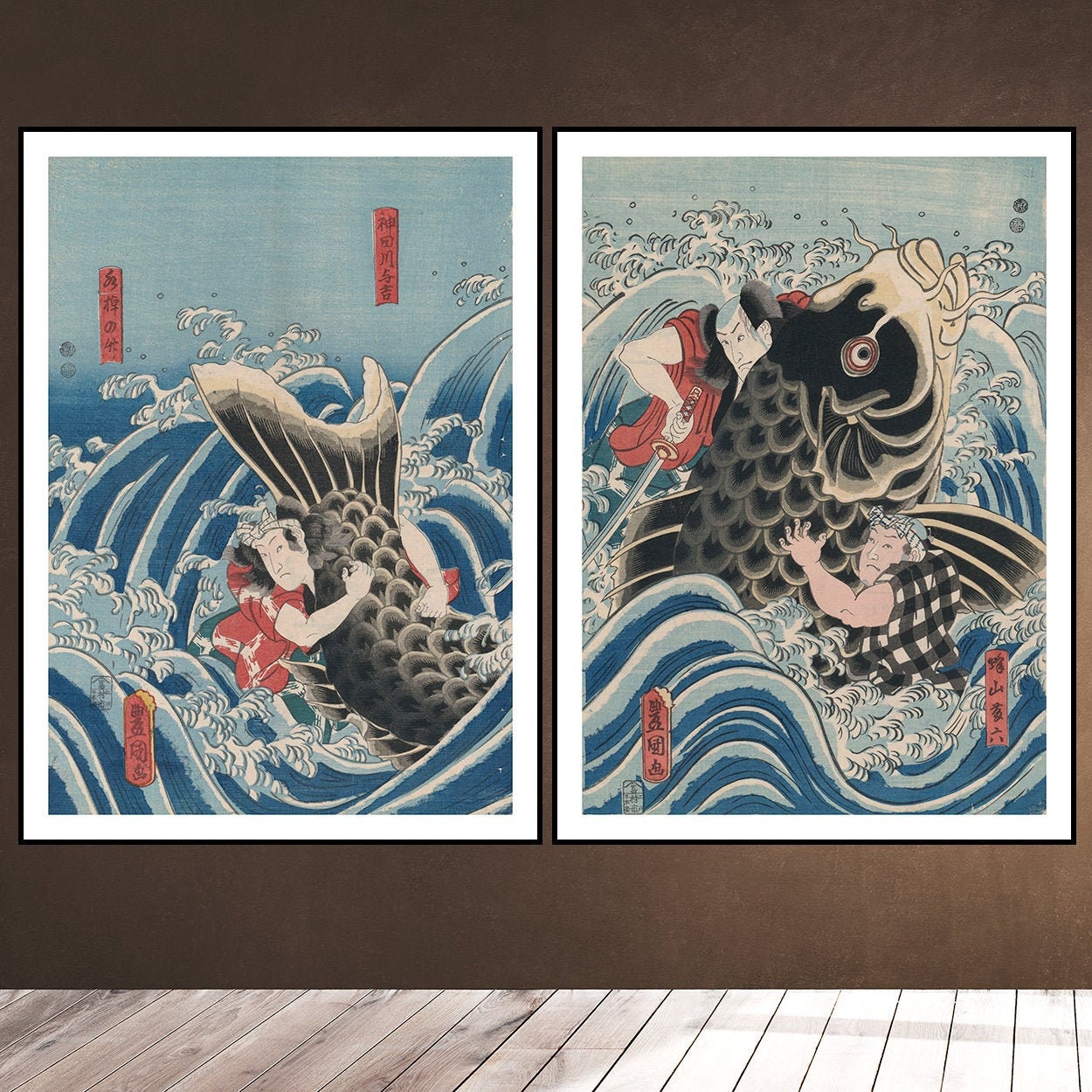 Men Fighting Big Fish Japanese Kuniyoshi 19th Century - Digital ...