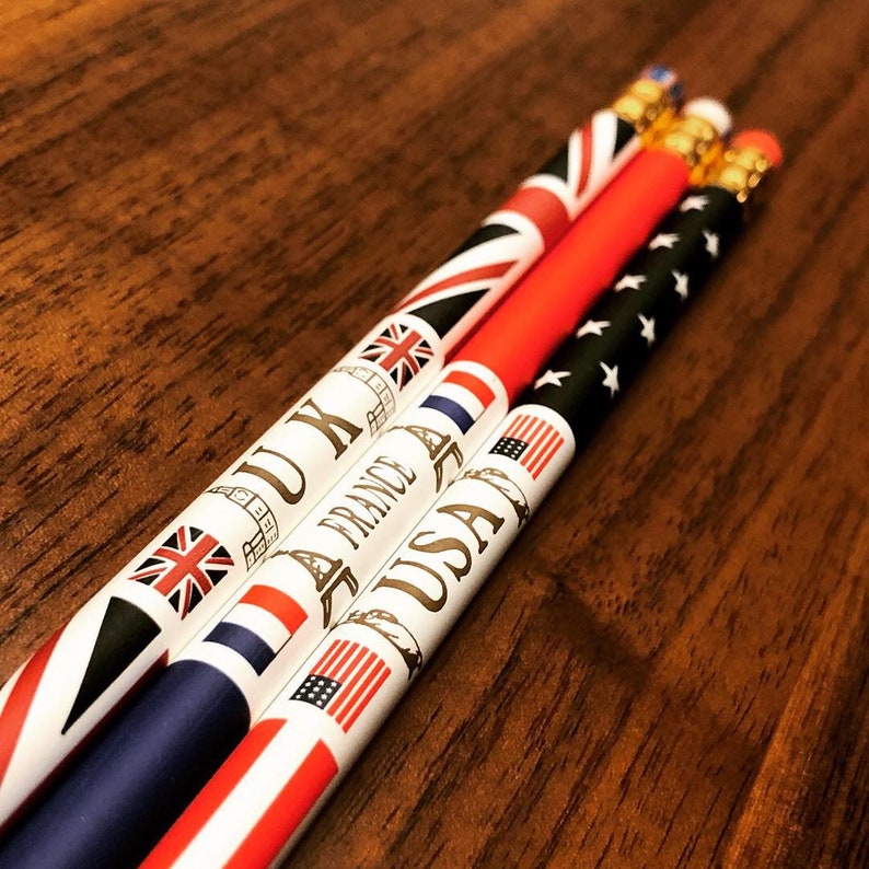 Beautiful Set of UK France and USA Natural Flag Pencils With | Etsy