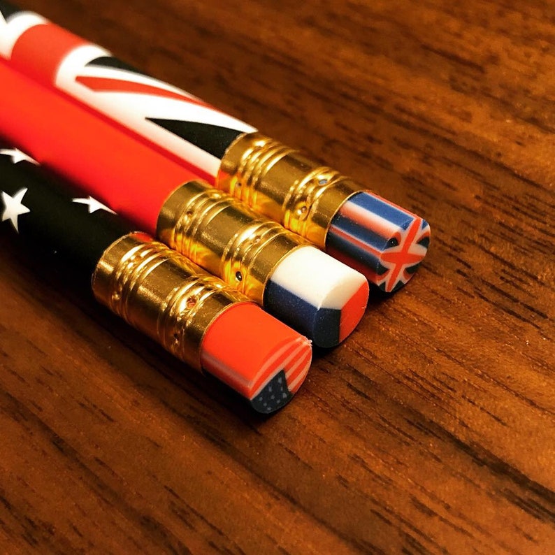 Beautiful Set of UK France and USA Natural Flag Pencils With | Etsy