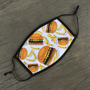 Hamburger & Fries Face Mask, Reusable Cotton Face Mask With Elastic Ear ...