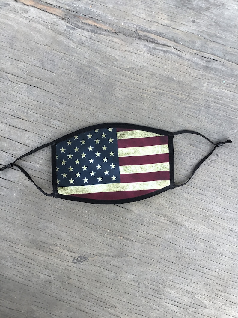 Vintage USA Flag Face Mask, Reusable Cotton Face Mask With Elastic Ear ...