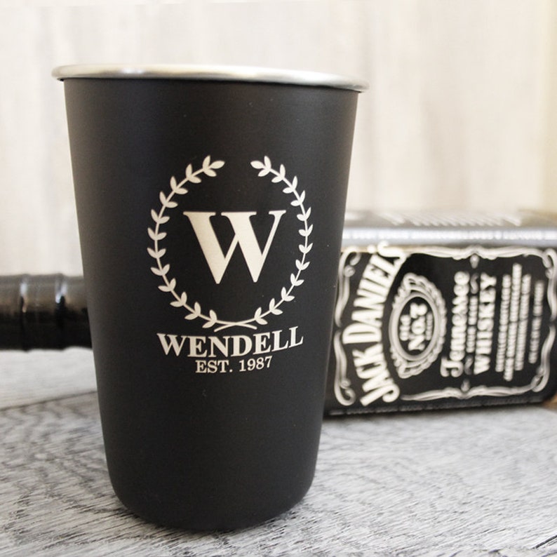 Personalized Black Stainless Steel Pint Glass Cup Custom | Etsy
