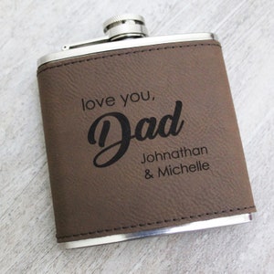 Gift for Dad, Personalized Leather Hip Flask, Custom Engraved Flask, 6 ...