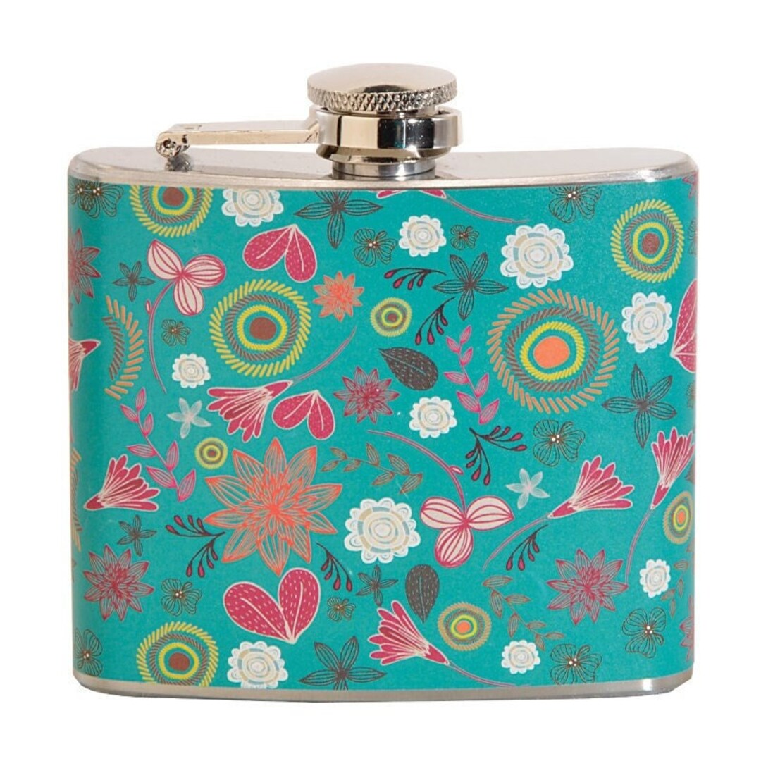 Green Floral 5 Oz. Stainless Steel Flask, Party Favor, Funny Flask ...