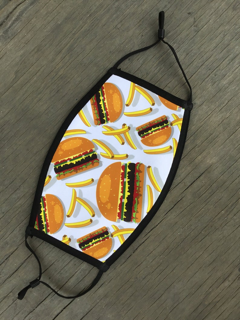 Hamburger & Fries Face Mask, Reusable Cotton Face Mask With Elastic Ear ...