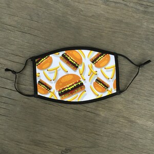 Hamburger & Fries Face Mask, Reusable Cotton Face Mask With Elastic Ear ...