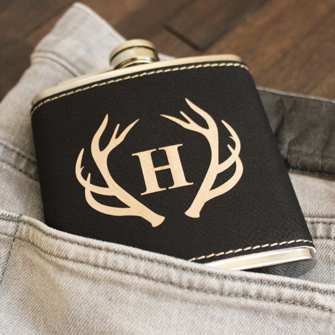 Personalized 6 Oz. Black Leather Flask Engraved Flask - Etsy