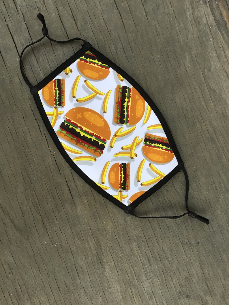 Hamburger & Fries Face Mask, Reusable Cotton Face Mask With Elastic Ear ...