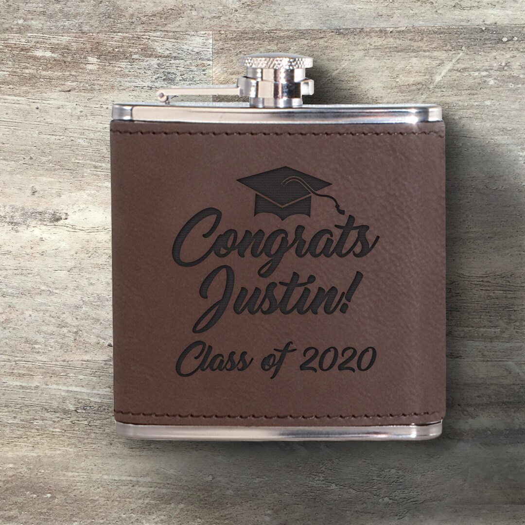 Graduation Gift, Personalized Leather Hip Flask, Custom Engraved 6 Oz ...