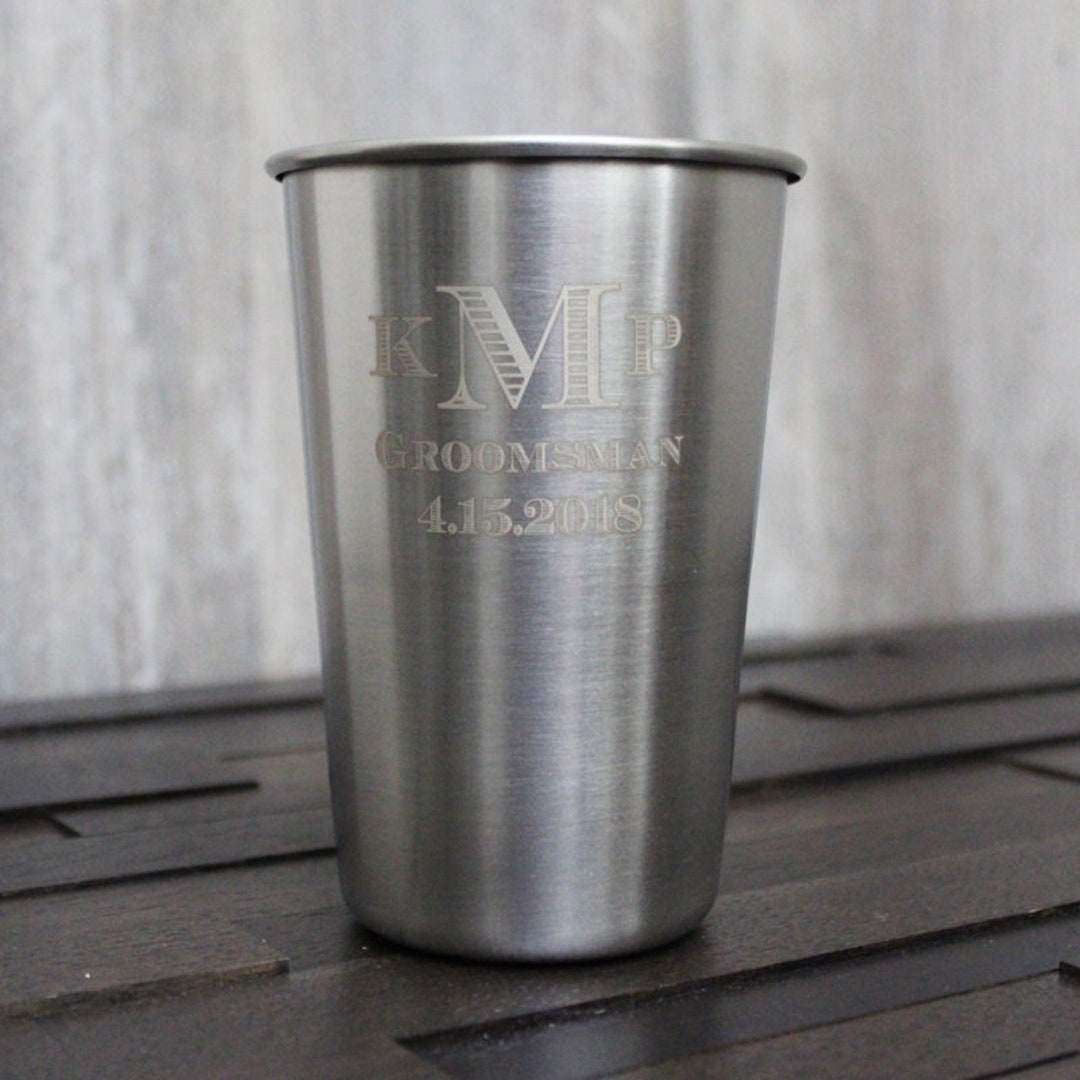 Personalized Silver Stainless Steel Pint Glass Cup - Custom Pint Glass ...