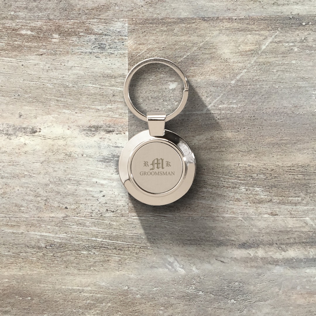 Groomsman Gift, Personalized Sterling Silver Plated Circle Keyring ...