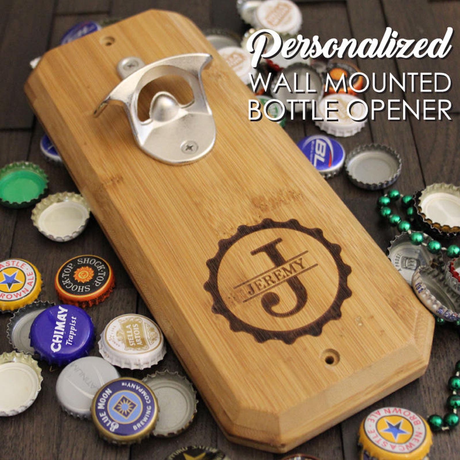 Personalized Bamboo Wall Mounted Bottle Opener Engraved - Etsy