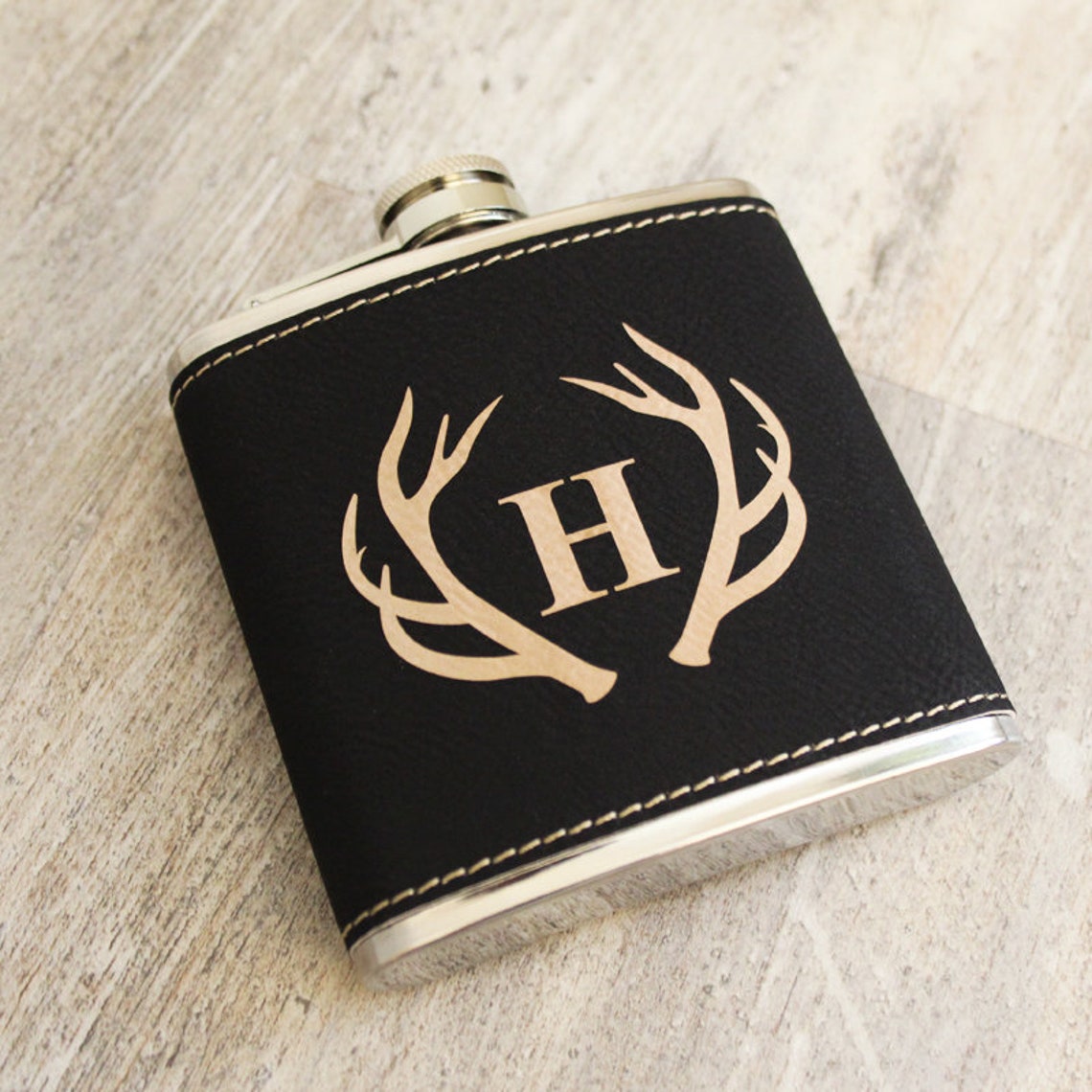 Personalized 6 Oz. Black Leather Flask Engraved Flask - Etsy