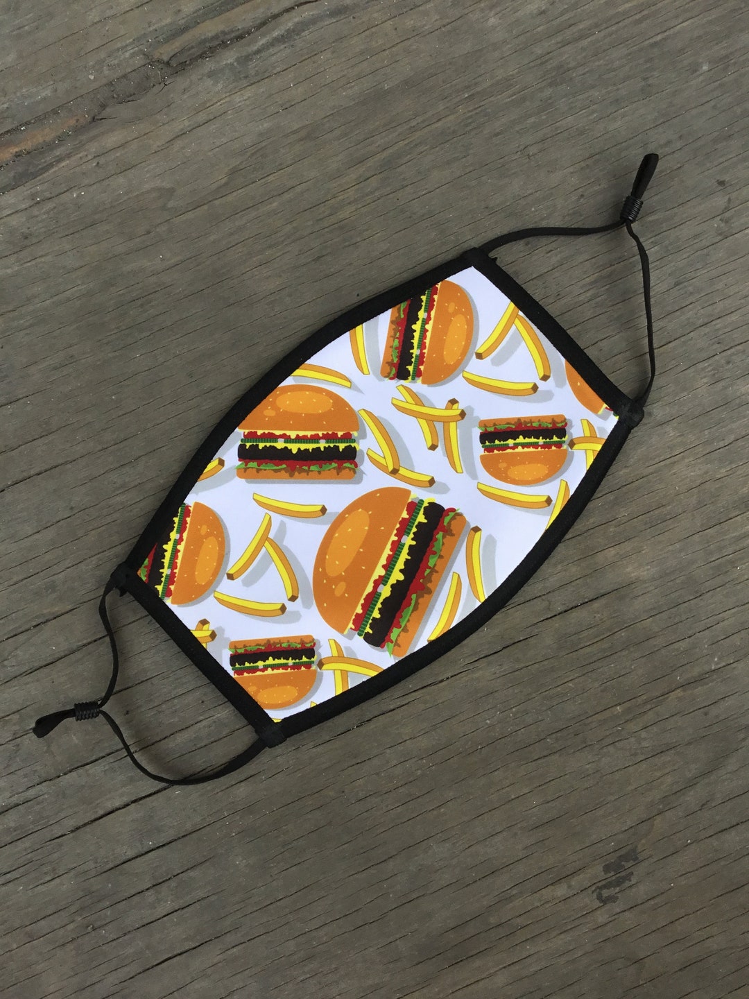 Hamburger & Fries Face Mask, Reusable Cotton Face Mask With Elastic Ear ...