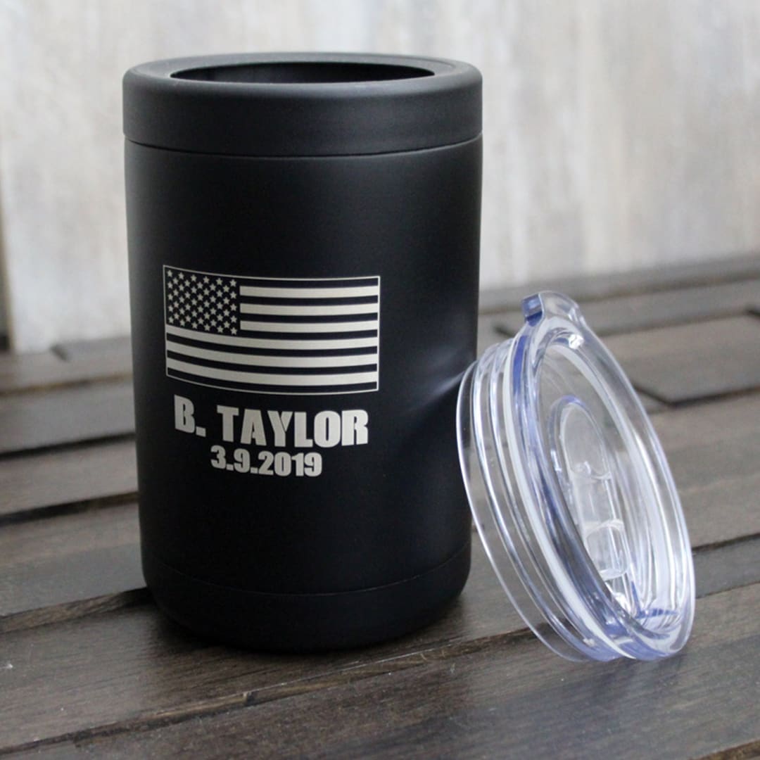 Personalized Black Stainless Steel Can Cooler Tumbler - Custom Can ...