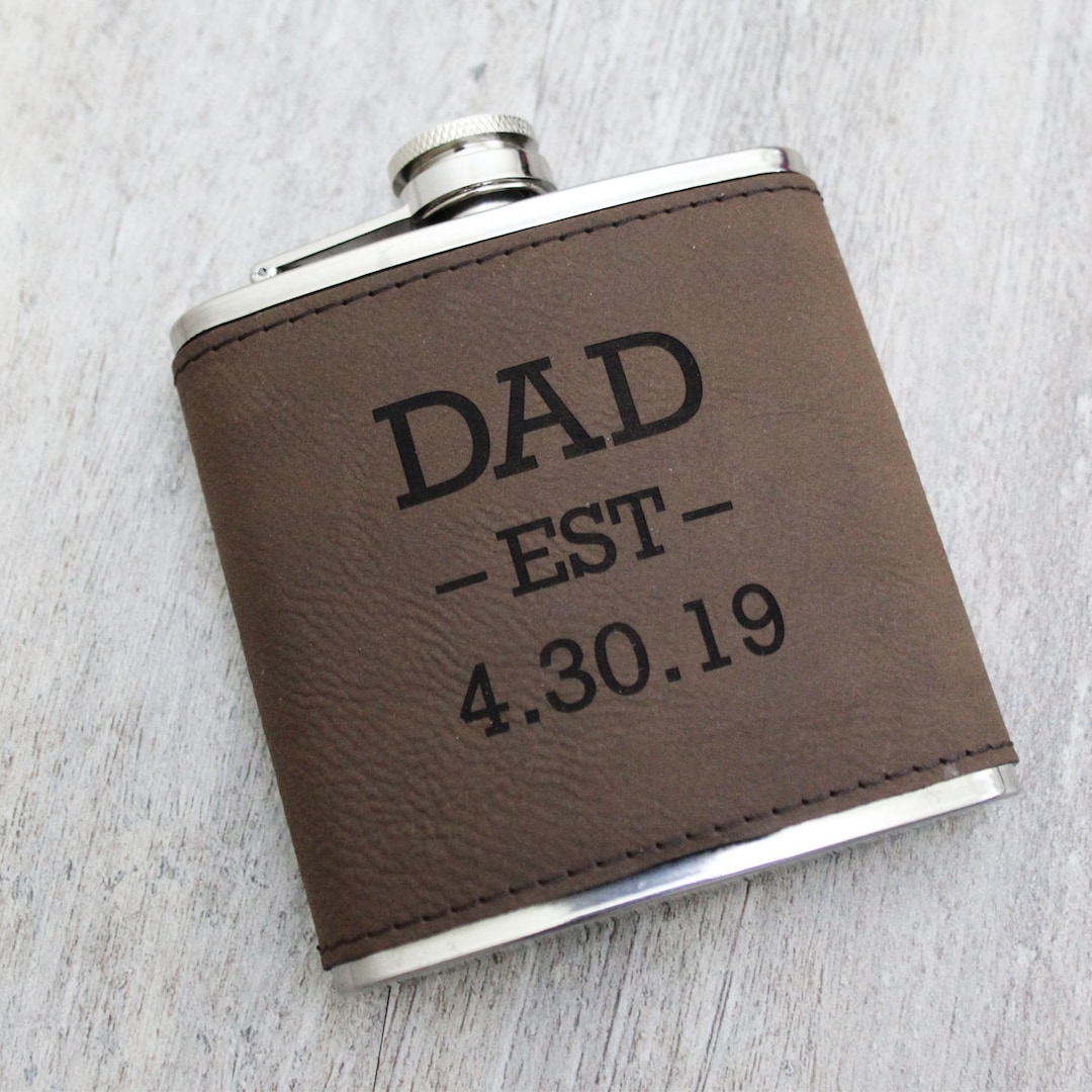 Gift for Dad, Personalized Leather Hip Flask, Custom Engraved Flask, 6 ...