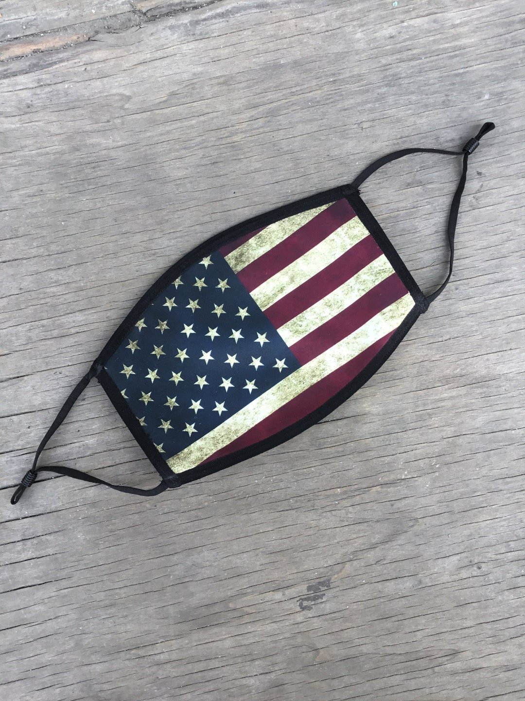 Vintage USA Flag Face Mask, Reusable Cotton Face Mask With Elastic Ear ...