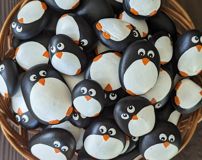 Penguin Painted Rocks - Etsy