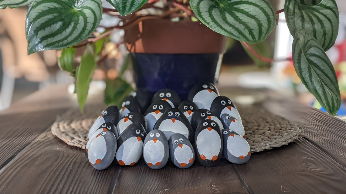 Penguin Painted Rocks - Etsy