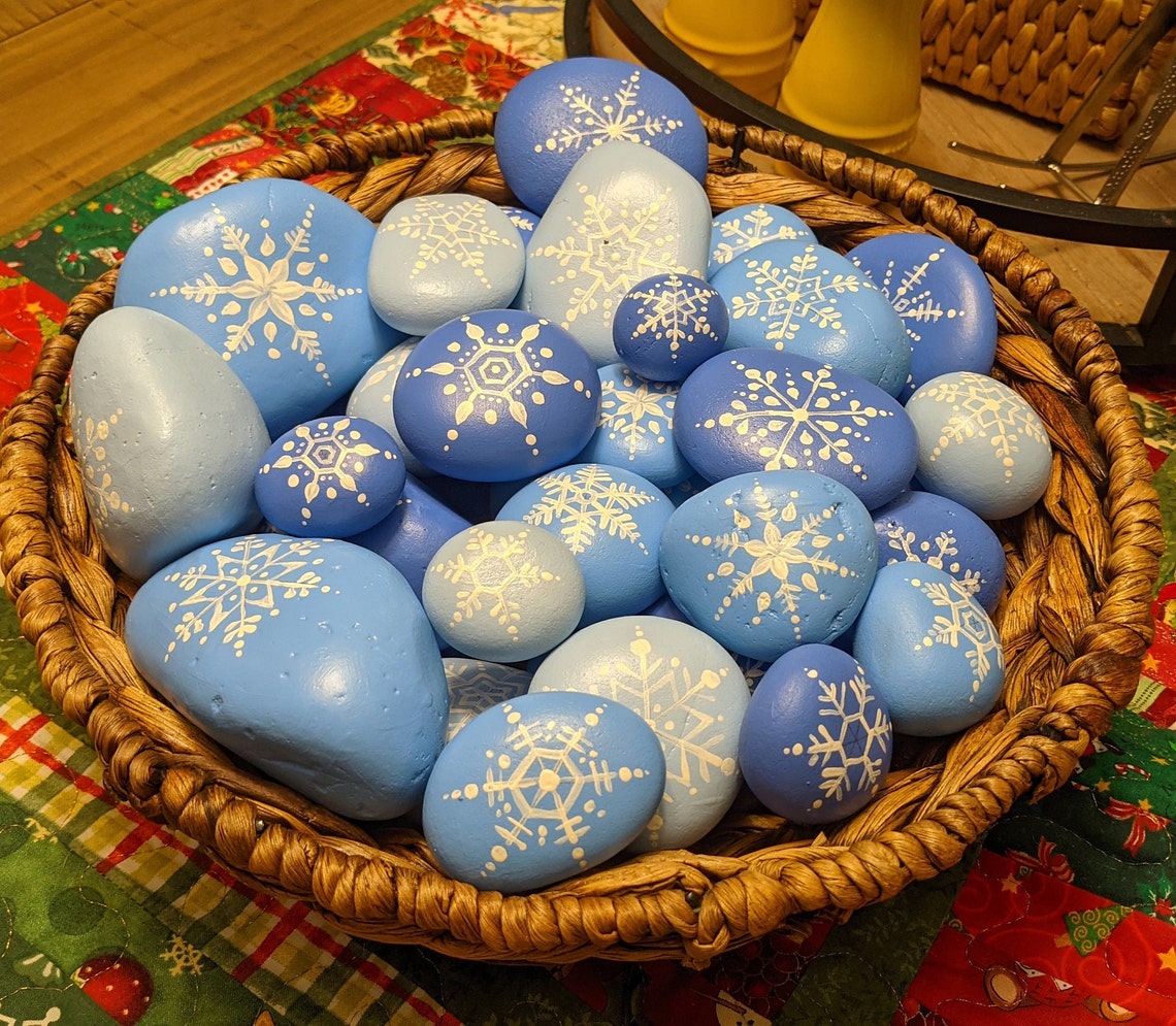 Snowflake Painted Rocks - Etsy