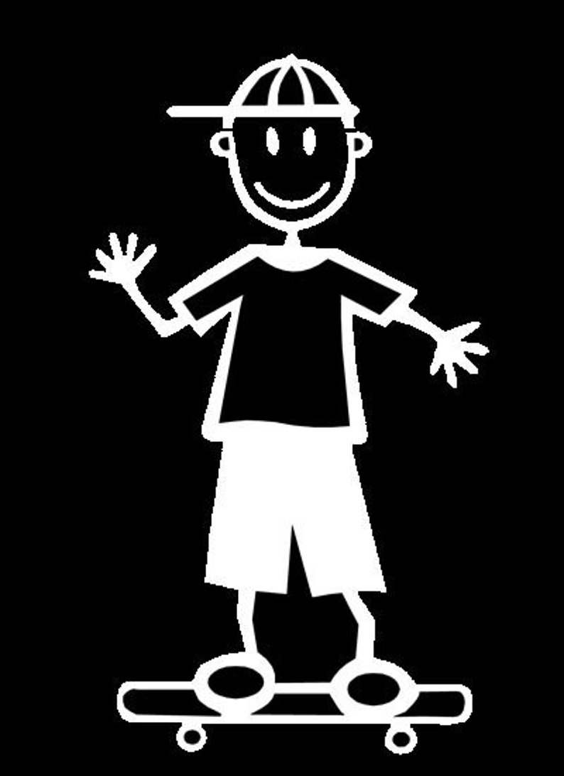 My Stick Figure Family Car Window Stickers Boy Skateboarding | Etsy
