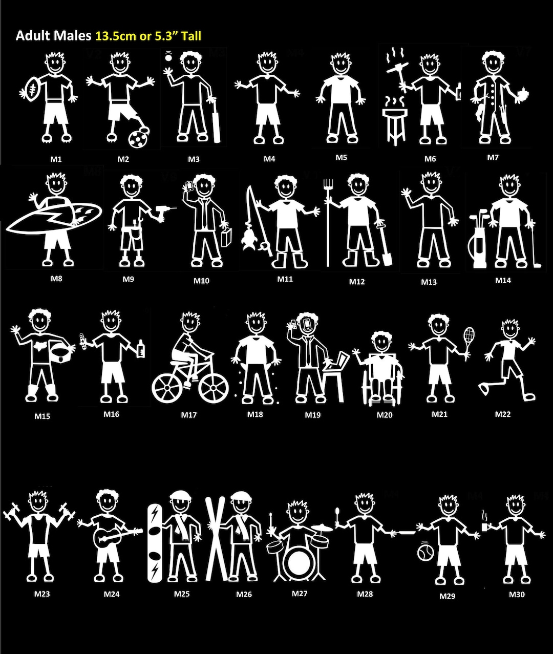 Adult Males My Stick Figure Family Car Window Stickers Family Car ...