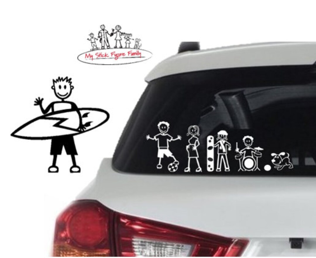 My Stick Figure Family Car Window Stickers Adult Male Surfing M8 13.5cm ...