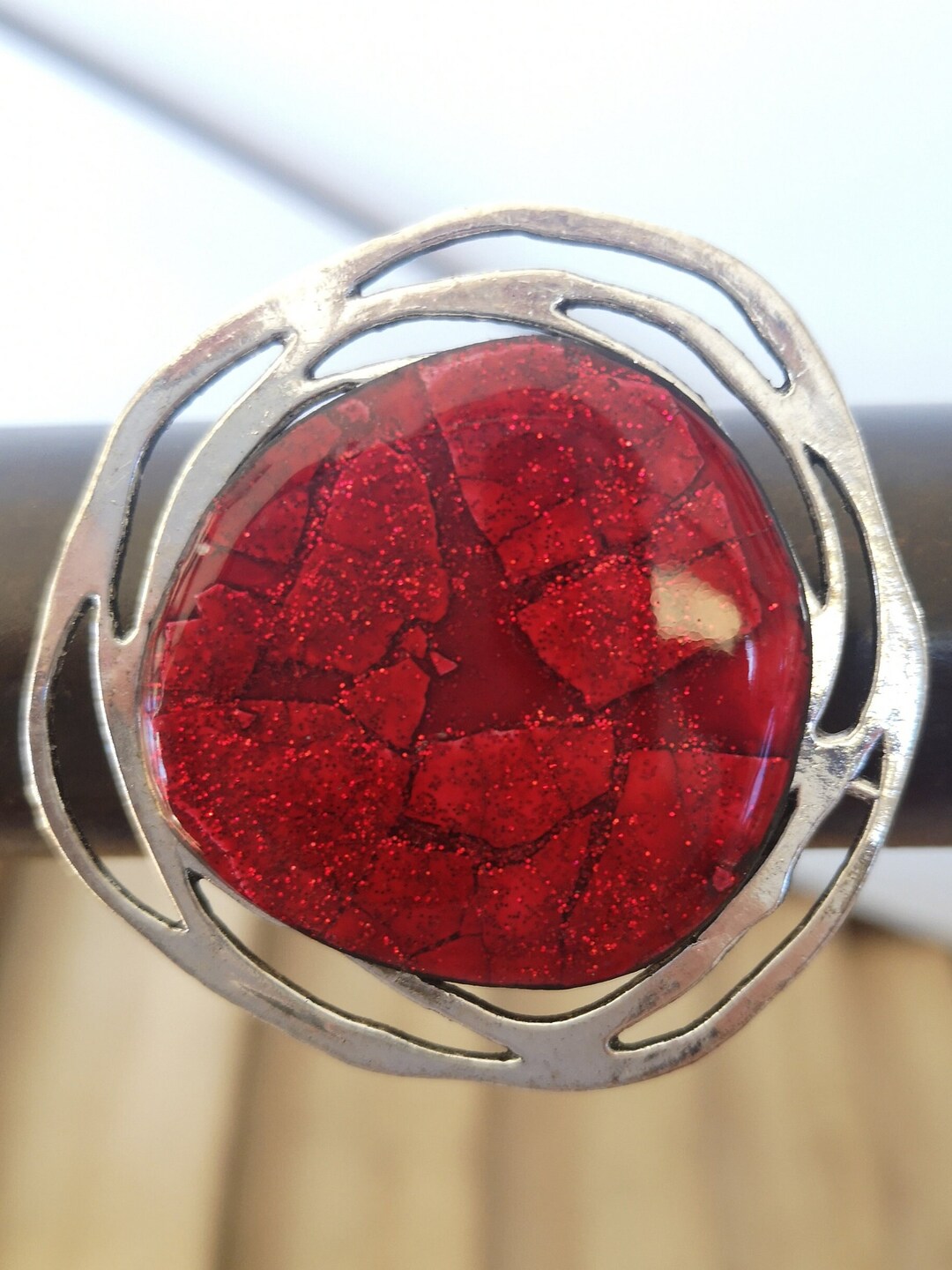 RED MAGNETIC BROOCH With Slightly Glittery Enamel Effect, Unique ...