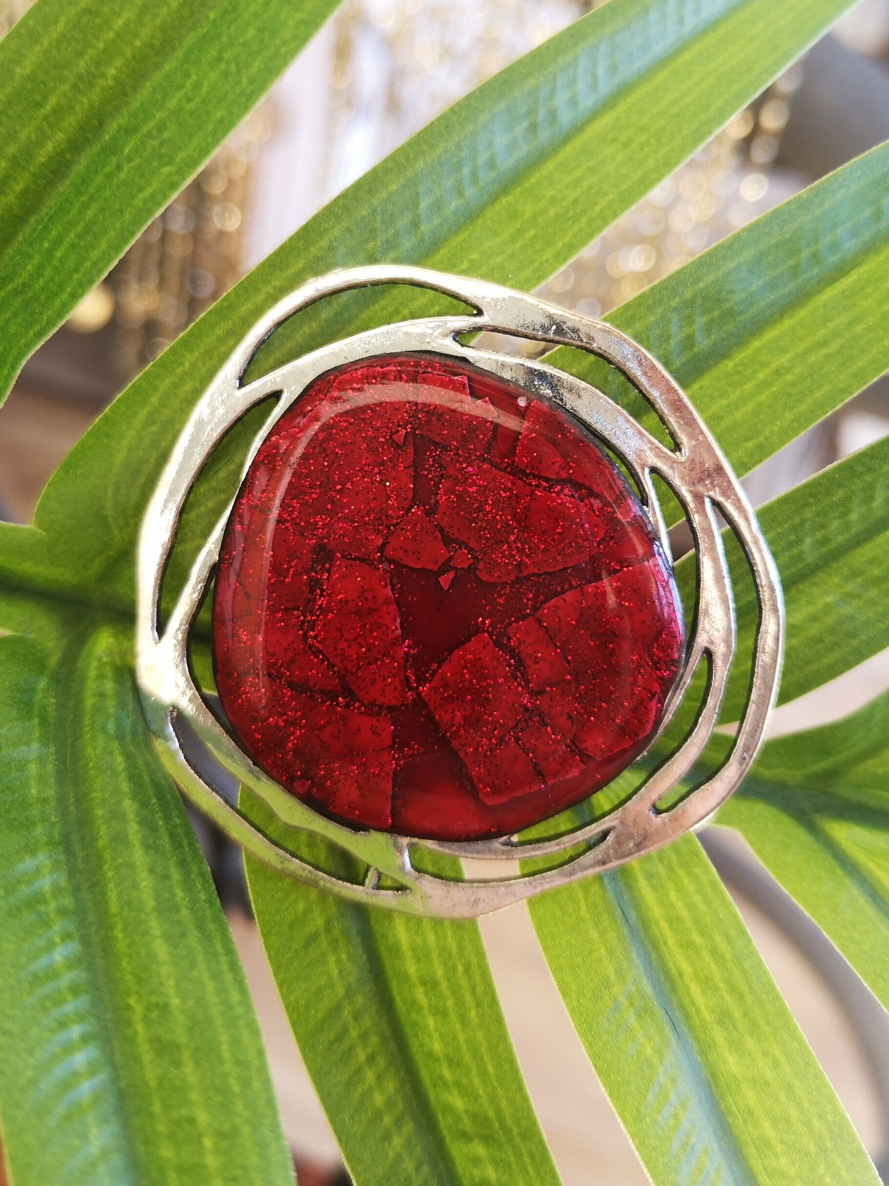 RED MAGNETIC BROOCH With Slightly Glittery Enamel Effect, Unique ...