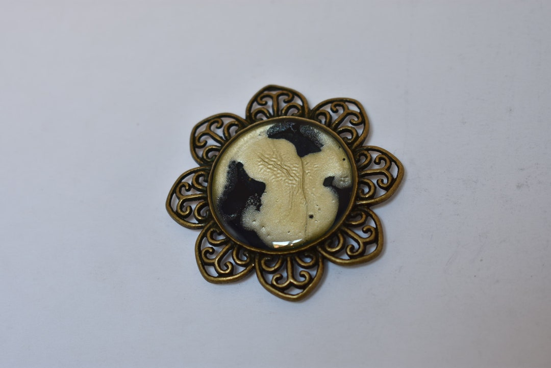 MAGNETIC BROOCH FLOWER Black and Cream, Magnetic Brooch, Hand-painted ...