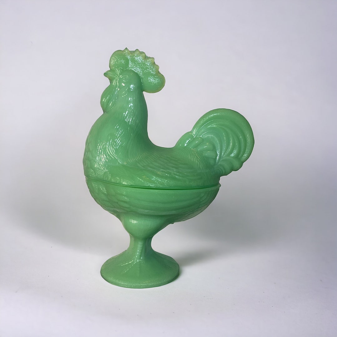 Vintage Jadeite Glass Standing Rooster Candy Dish - Etsy