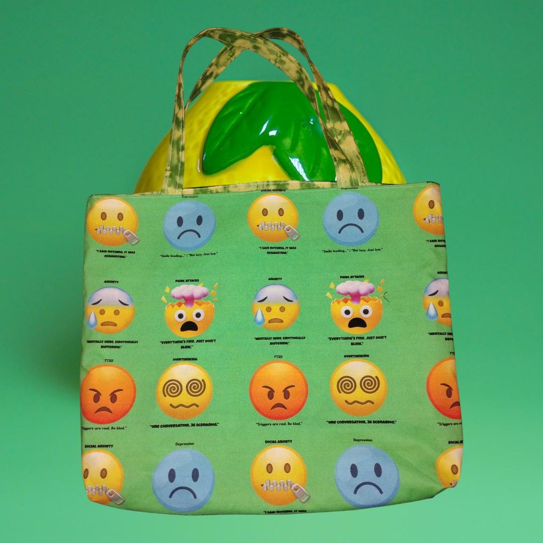 Awareness Tote – Emotional Faces Design – Support Bag, Large Canvas ...