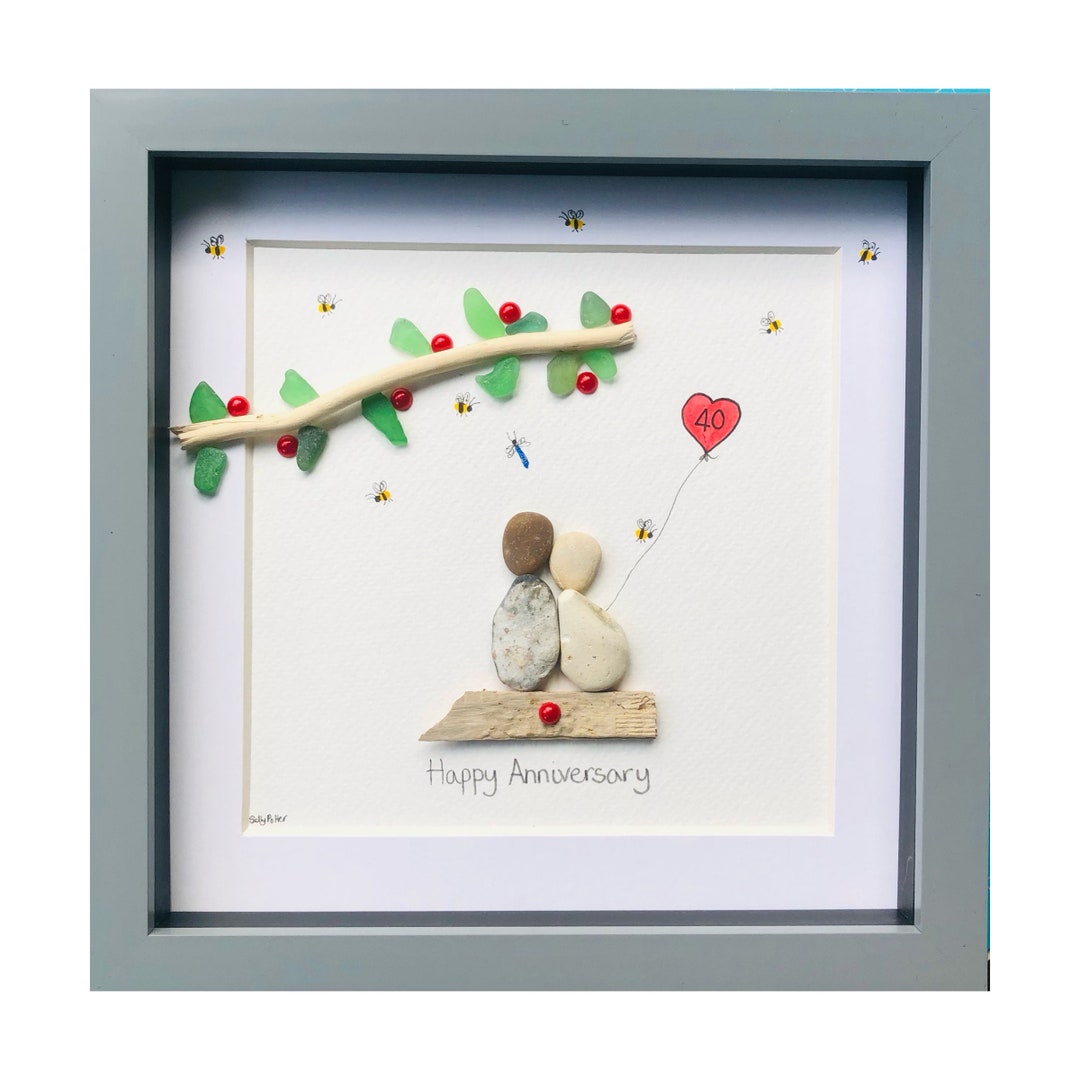 Personalised 40th Anniversary Pebble Art, 40th Anniversary Gift, Pebble ...