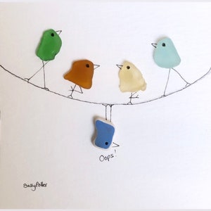 Sea Glass Birds, Pebble Art Birds, Bird Picture, Birds on a Wire, Beach ...