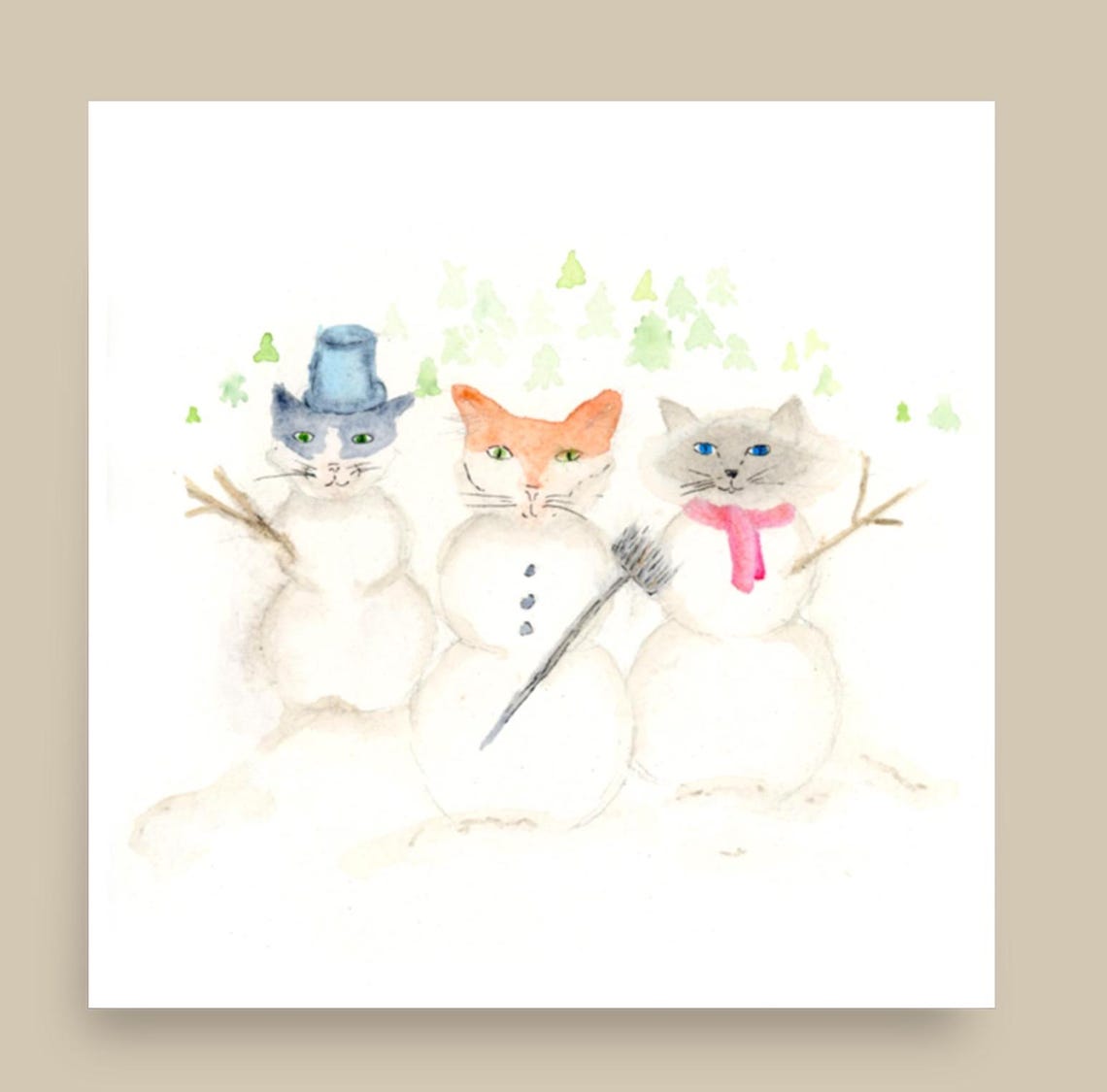 Snowman Cats Winter Wonderland Print Poster 10 X 10 Inch/25.4 X 25.4 Cm ...