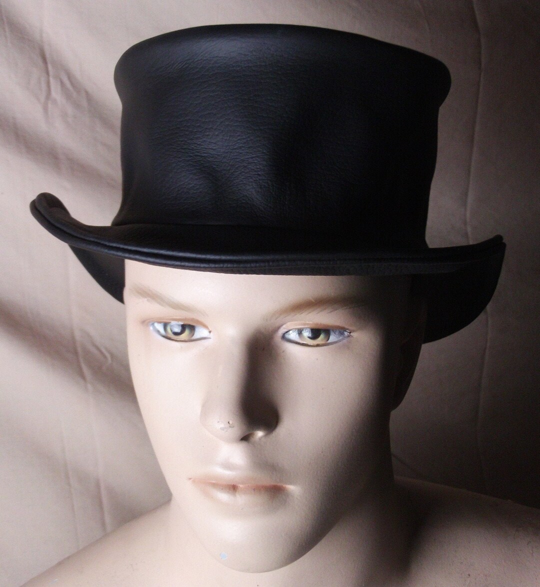 Black Leather Top Hat short Hand Made Size 58cm 7 and 1/8 English ...