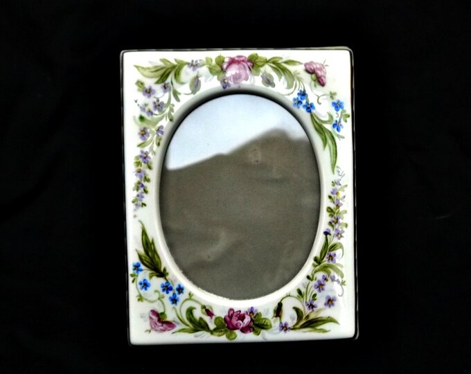 Vintage Ceramic Photo Frame Oval Photo Hand Painted Picture Frame Art ...