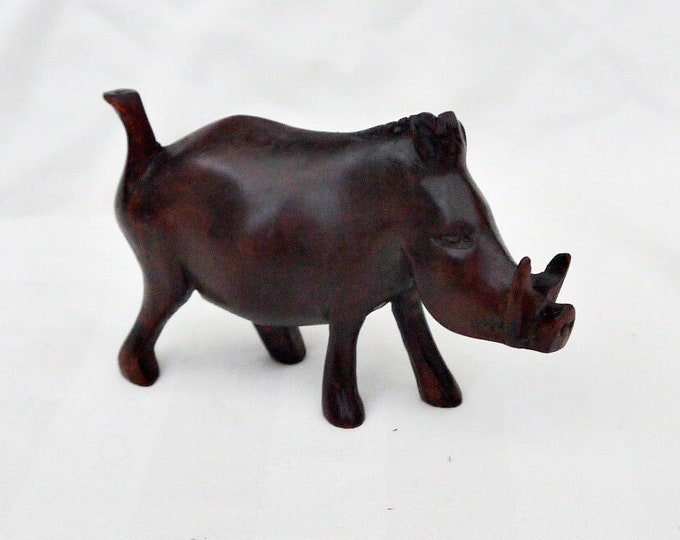 Hand Carved Wooden Animal Warthog Vintage Natural Wood African Animal Warthog Art Statue Real ...
