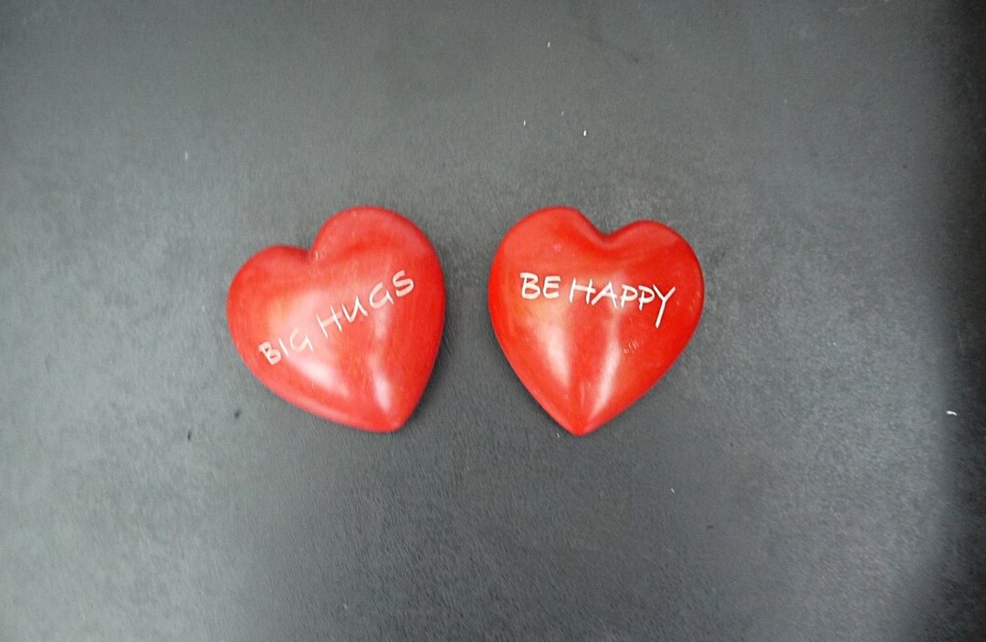 Vintage Carved Stone Heart X 2 Sculpture Stone Red Set Hearts Pair Gift ...