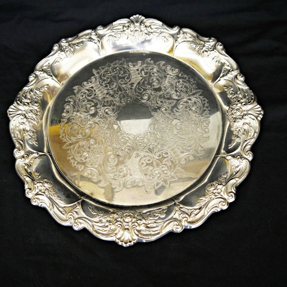 Silver Plated on Brass Large Tray French or Victorian Style Vintage Huge Silver on Brass Serving Tray Round Embossed Flowers Elegant Tray Etsy UK