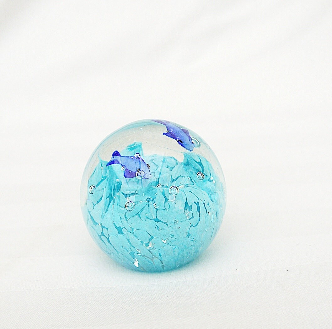 Glass Paperweight Sky Blue Vintage Ball Paperweight With Fish | Etsy