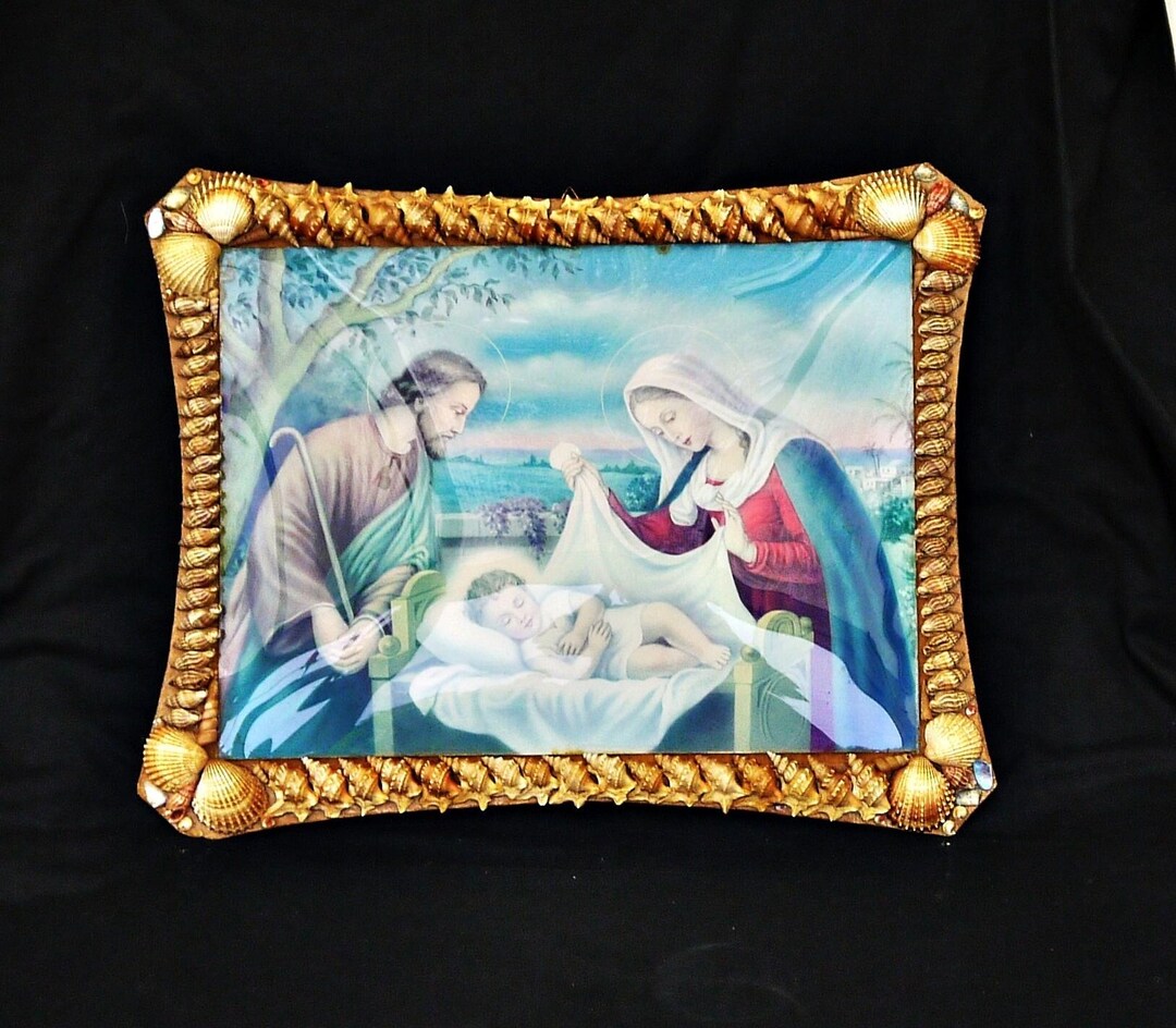 Vintage Nativity Scene Picture Frame Holy Family Religious Large ...