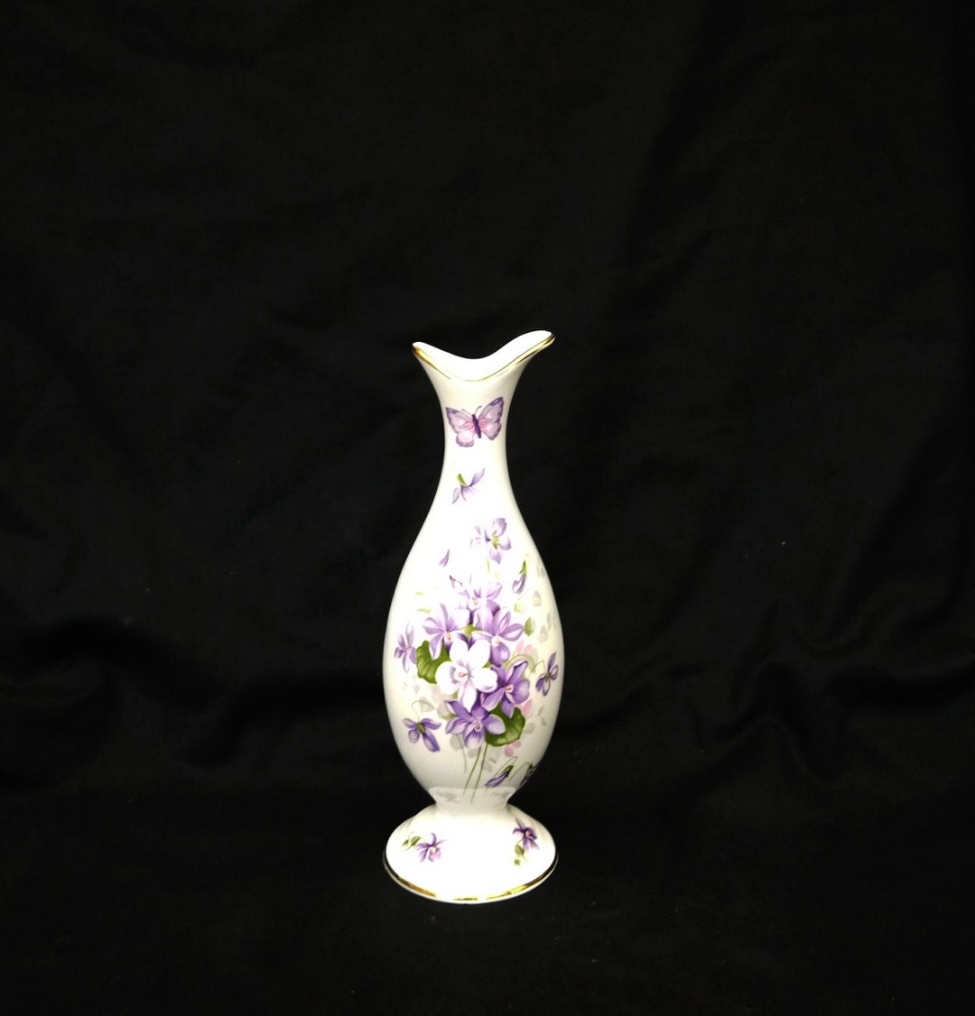 Aynsley Willd Violets Vase Bone China England Vintage Porcelain Vase Footed Ornate Vial Flowers ...