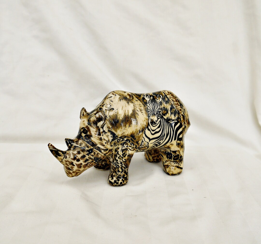Vintage La Vie Collage Safari Figurine Rhinoceros Decoupage Animal ...