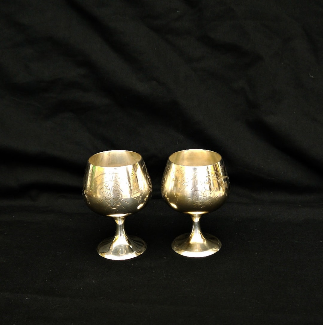 Vintage EPNS Silver Plate Goblets: Hand-etched Floral Decor, Set of 2 ...