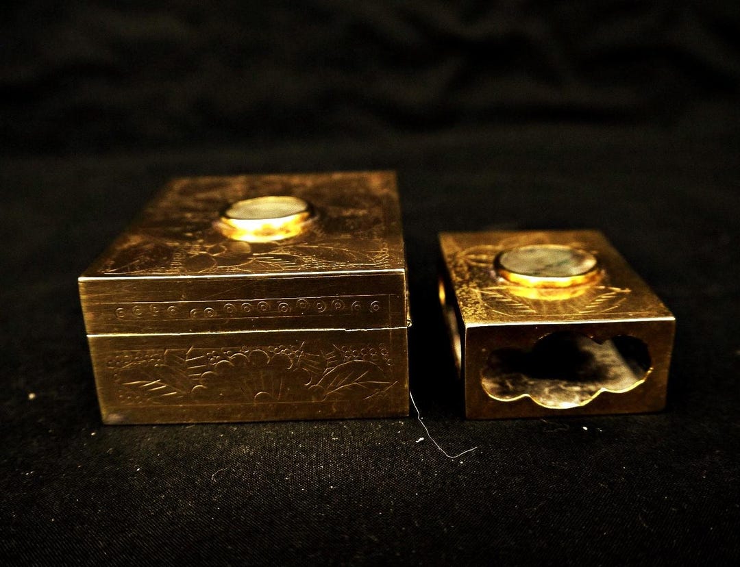 Brass Set Cigar Box With Matches Box Vintage Chinese Hand Engraved ...