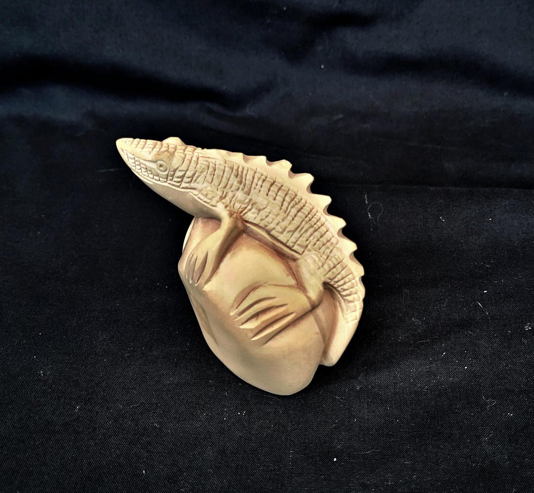 Carved Stone Figurine Chameleon Lizard Gecko Vintage Sculpture Lizard ...