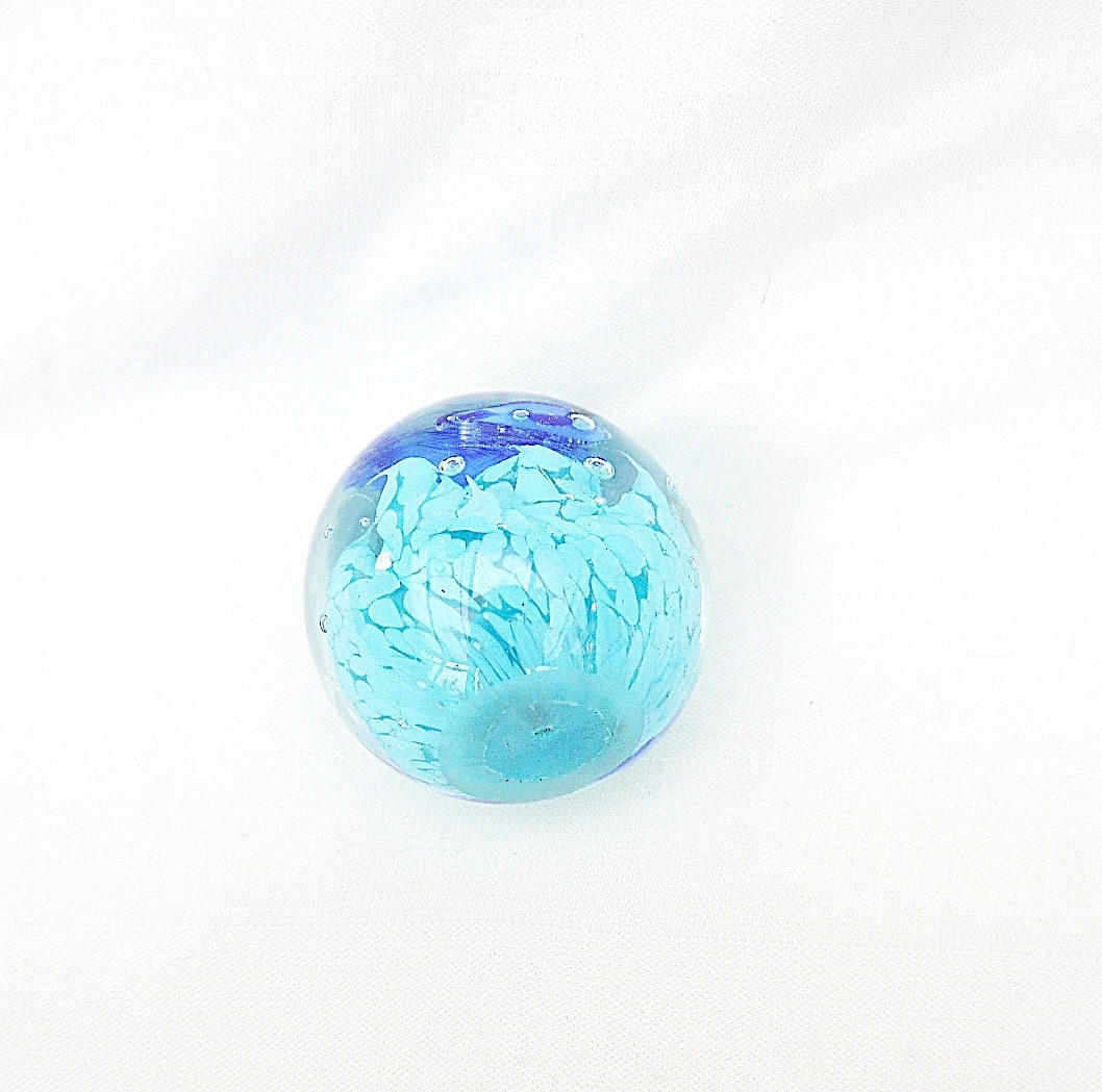 Glass Paperweight Sky Blue Vintage Ball Paperweight With Fish | Etsy