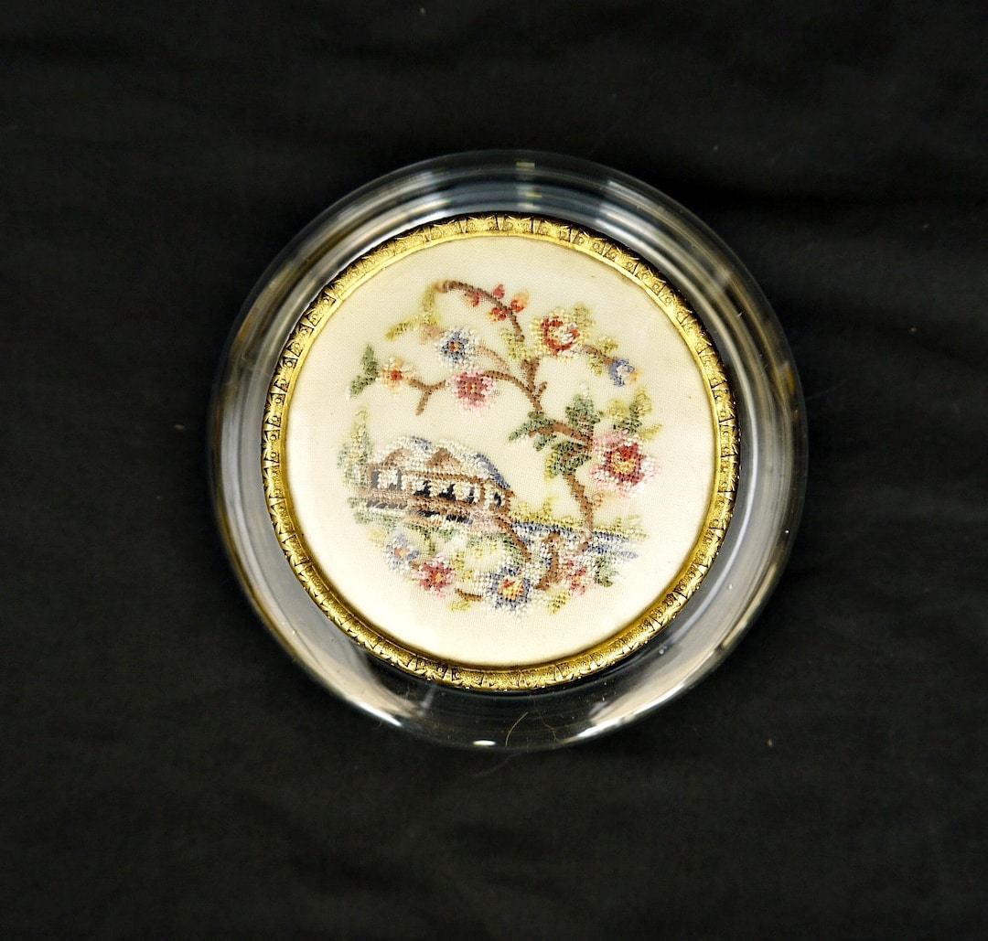 Victorian Embroidered Glass Trinket Box: Regent of London Vanity Decor ...