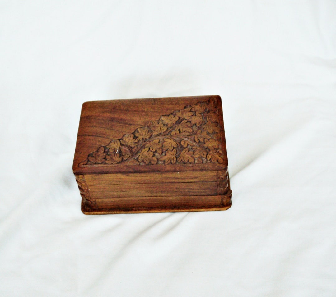 Hand Carved Wood Casket With Latch Vintage Jewelry Box India Real Wood ...